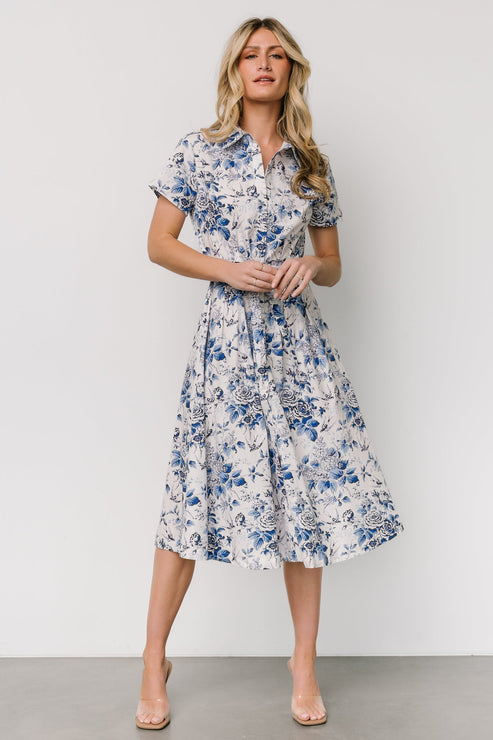 Lidia Midi Dress | White + Blue – Baltic Born