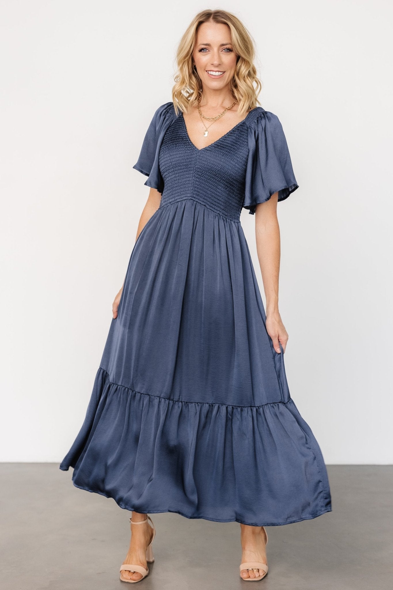 Lovell Smocked Midi Dress | Midnight Blue | Baltic Born