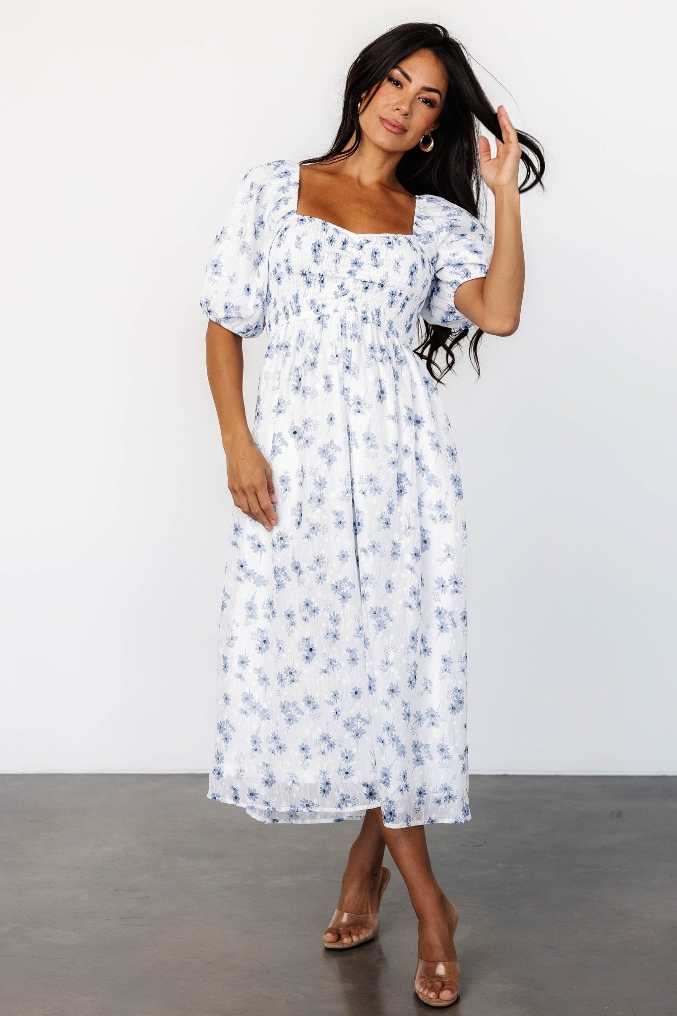 Luca Dress | White + Blue Floral – Baltic Born