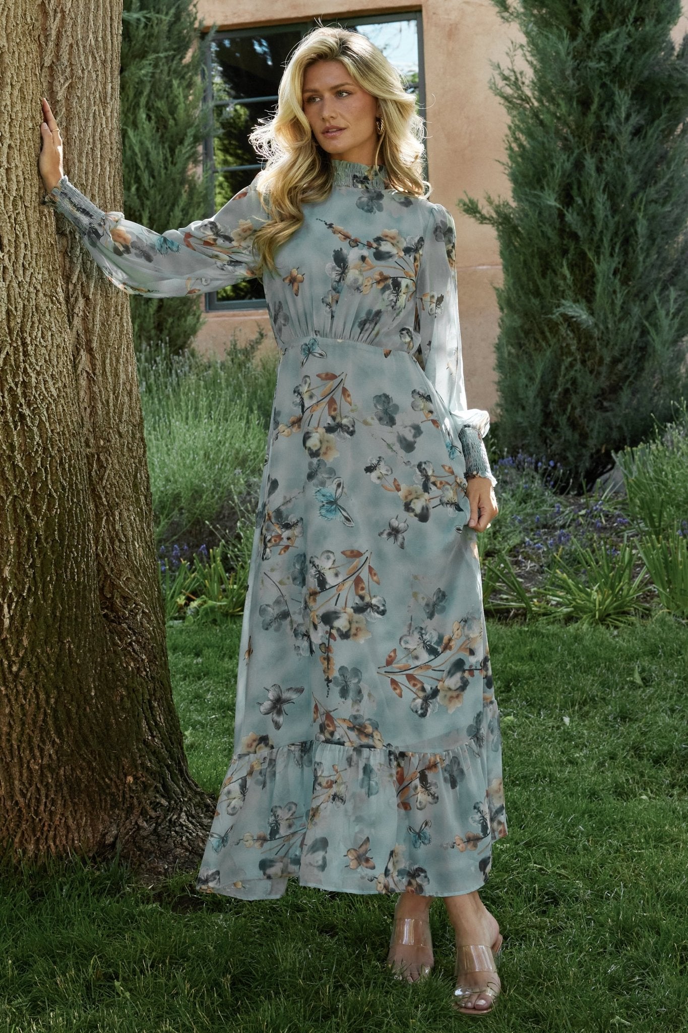 Luciana Maxi Dress | Cyan Blue Floral – Baltic Born