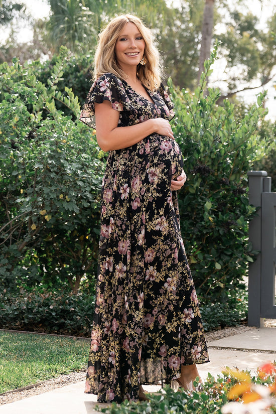 Lynlee Metallic Maxi Dress — Black + Mauve | Baltic Born
