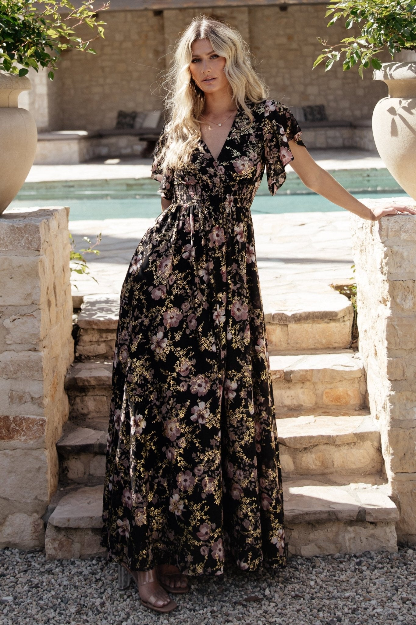 Lynlee Metallic Maxi Dress | Black + Mauve – Baltic Born