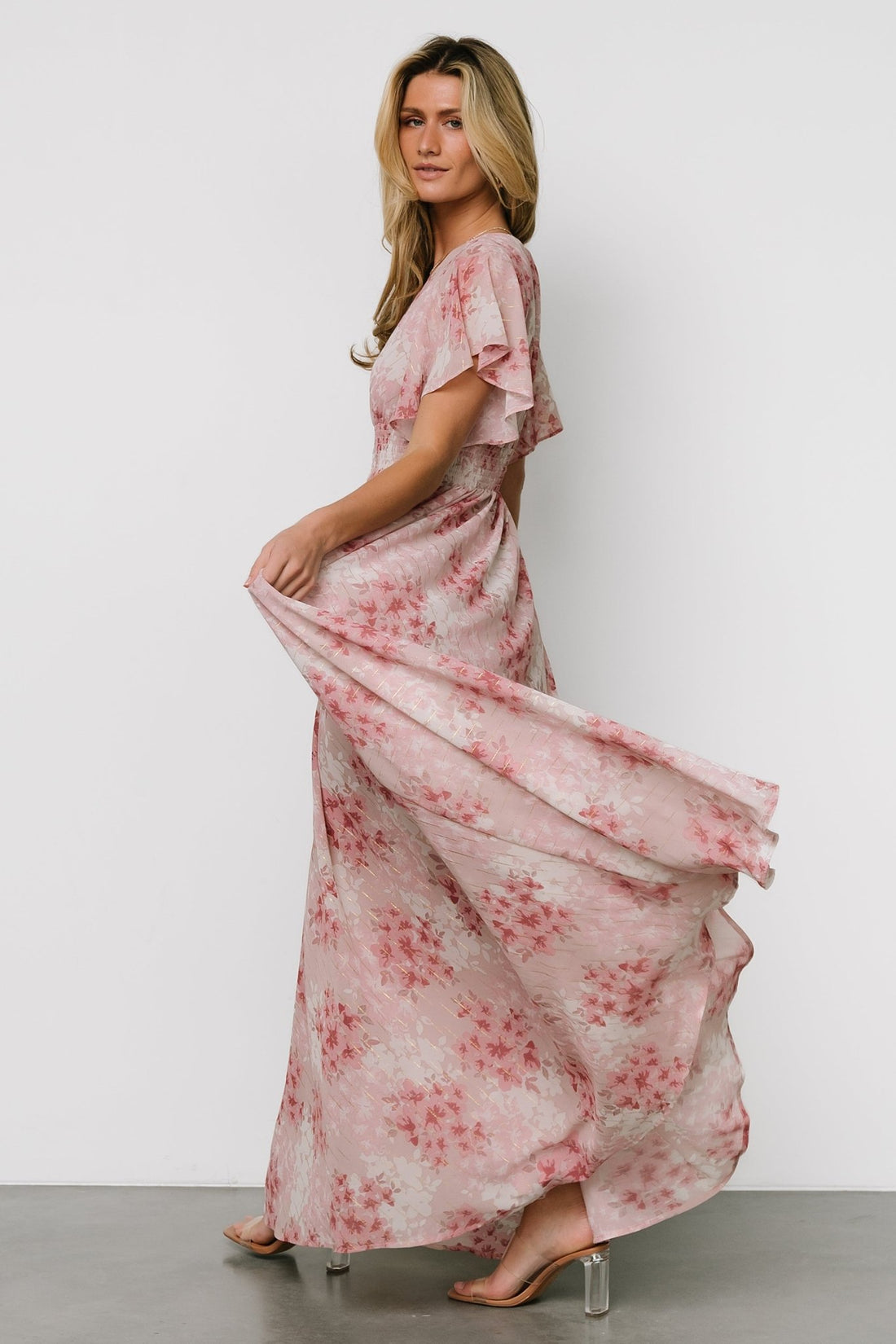 Lynlee Metallic Maxi Dress — Pink Multi Floral | Baltic Born