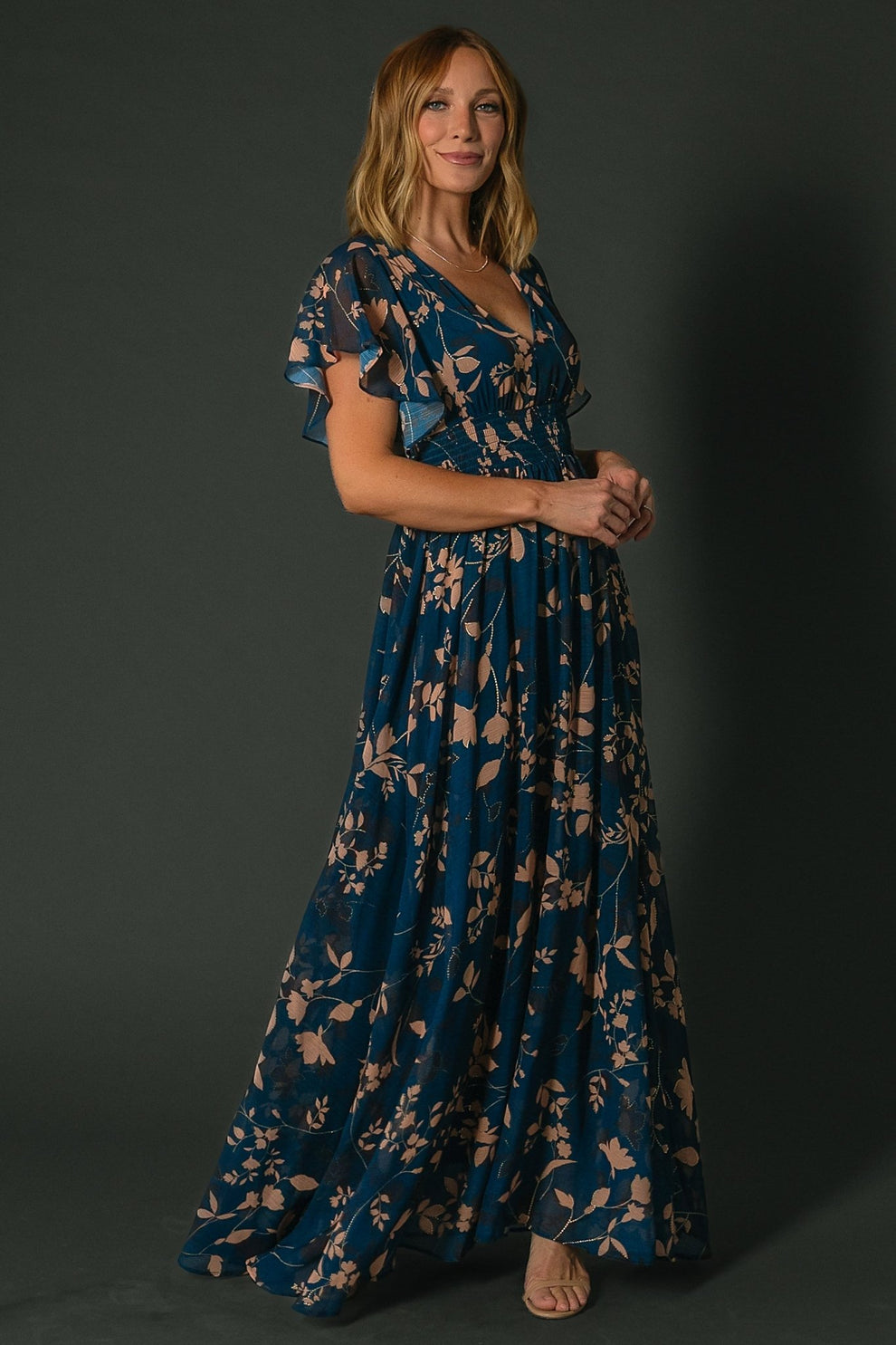 Lynlee Metallic Maxi Dress in Topaz Metallic | Baltic Born