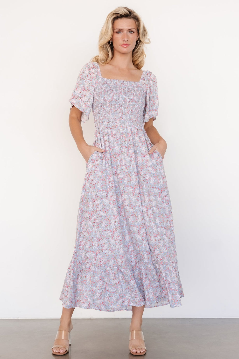 Lyssa Smocked Midi Dress — Dusty Blue | Baltic Born