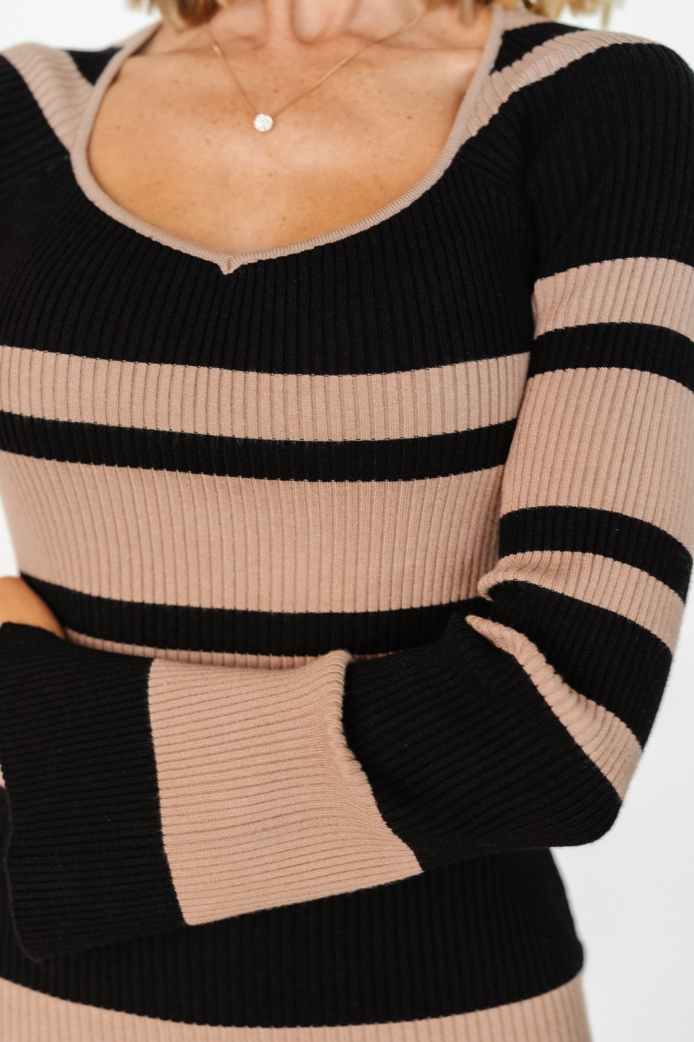 Marika Ribbed Dress | Camel + Black Stripe | Baltic Born