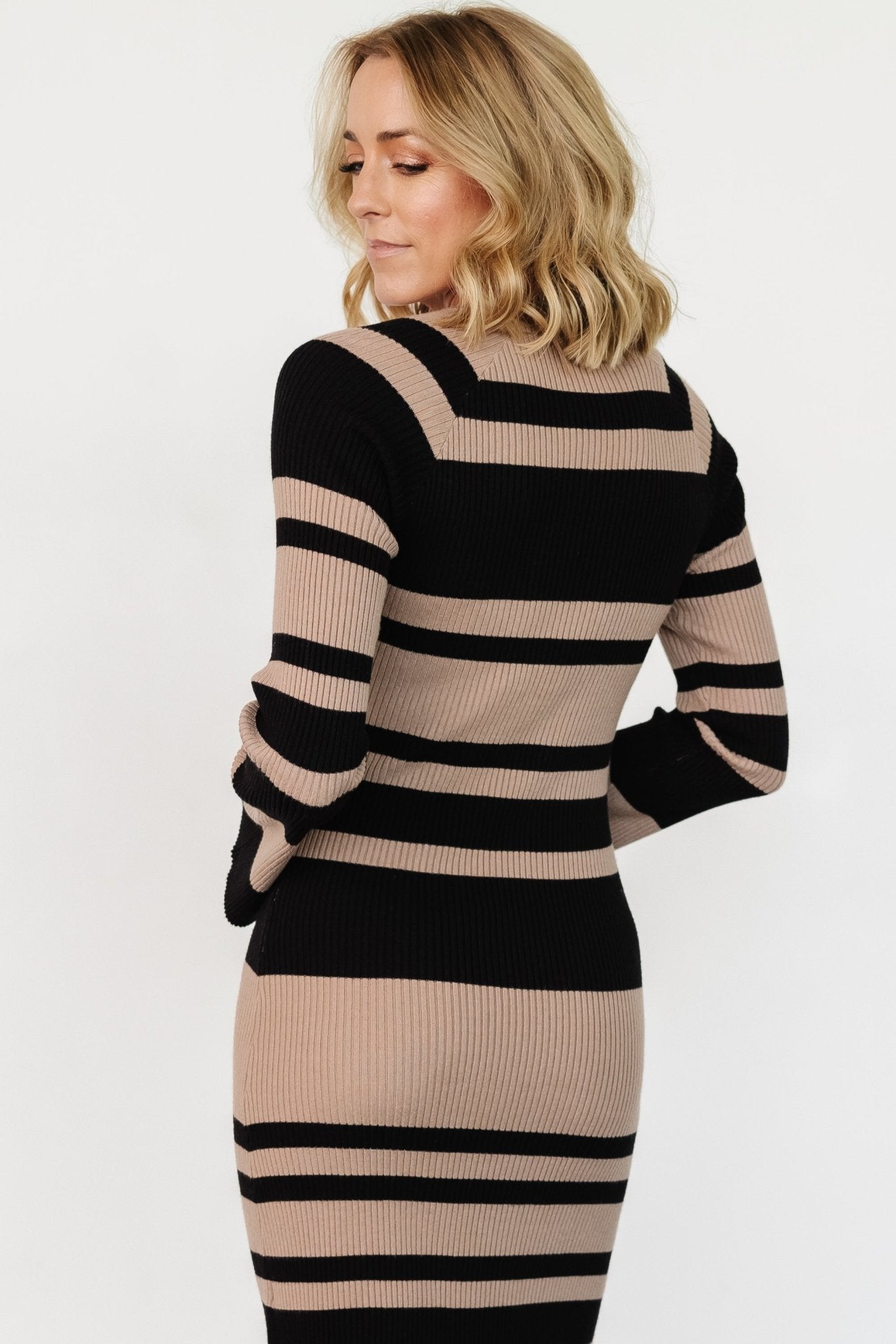 Marika Ribbed Dress | Camel + Black Stripe | Baltic Born