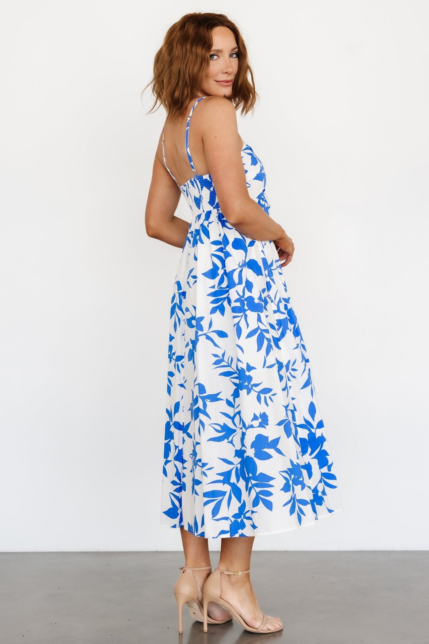 Megara Midi Dress | Off White + Blue | Baltic Born