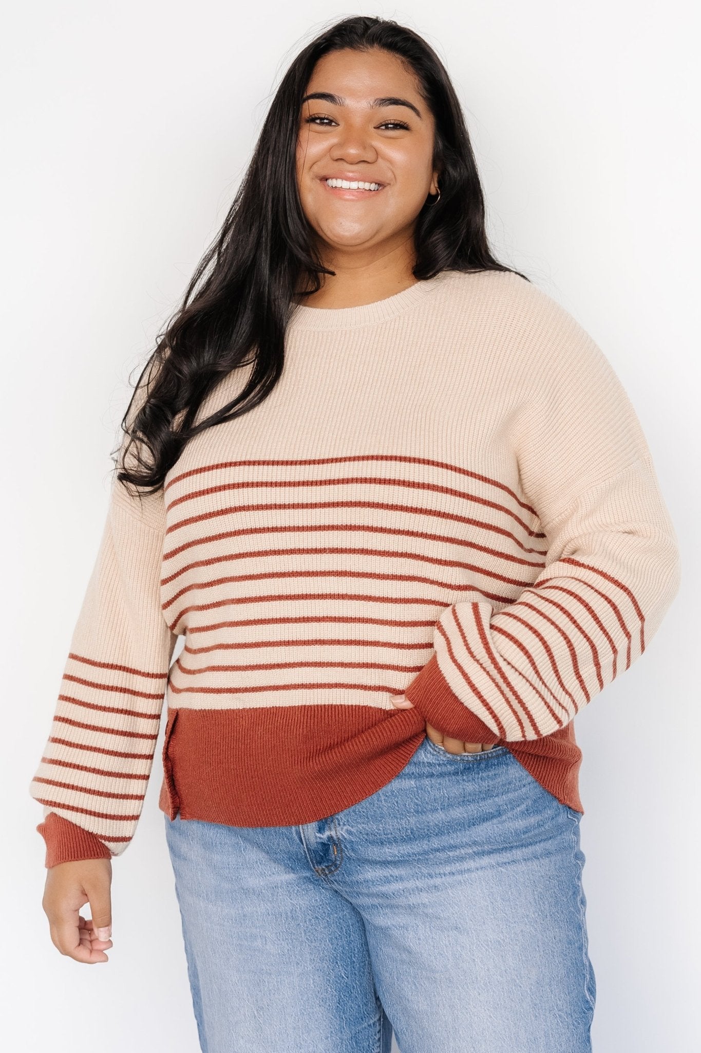 Miles Striped Sweater | Taupe + Marsala – Baltic Born