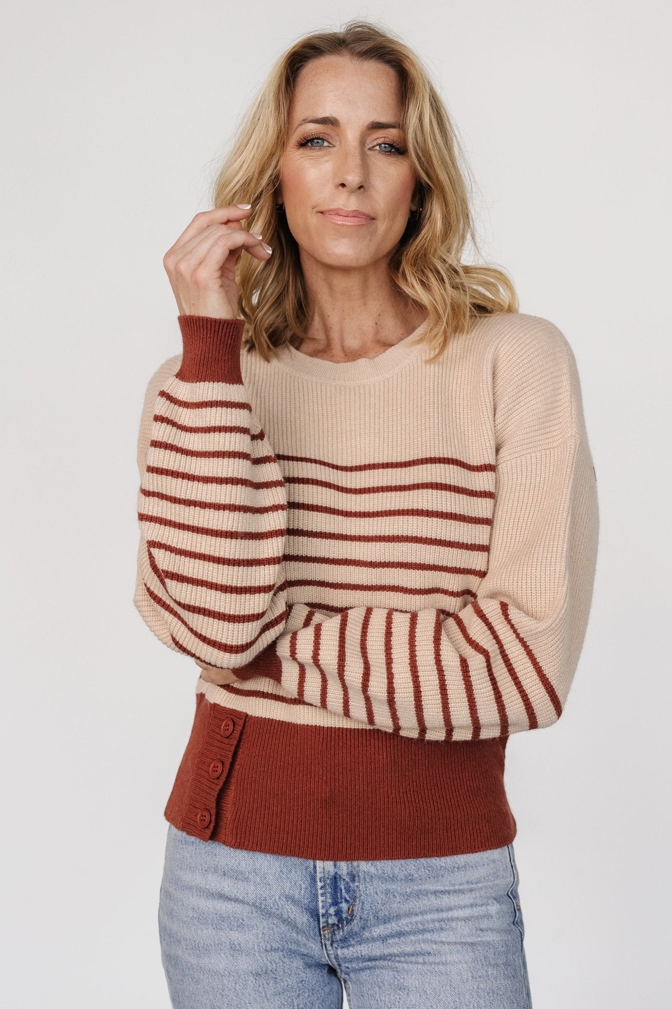 Miles Striped Sweater | Taupe + Marsala | Baltic Born