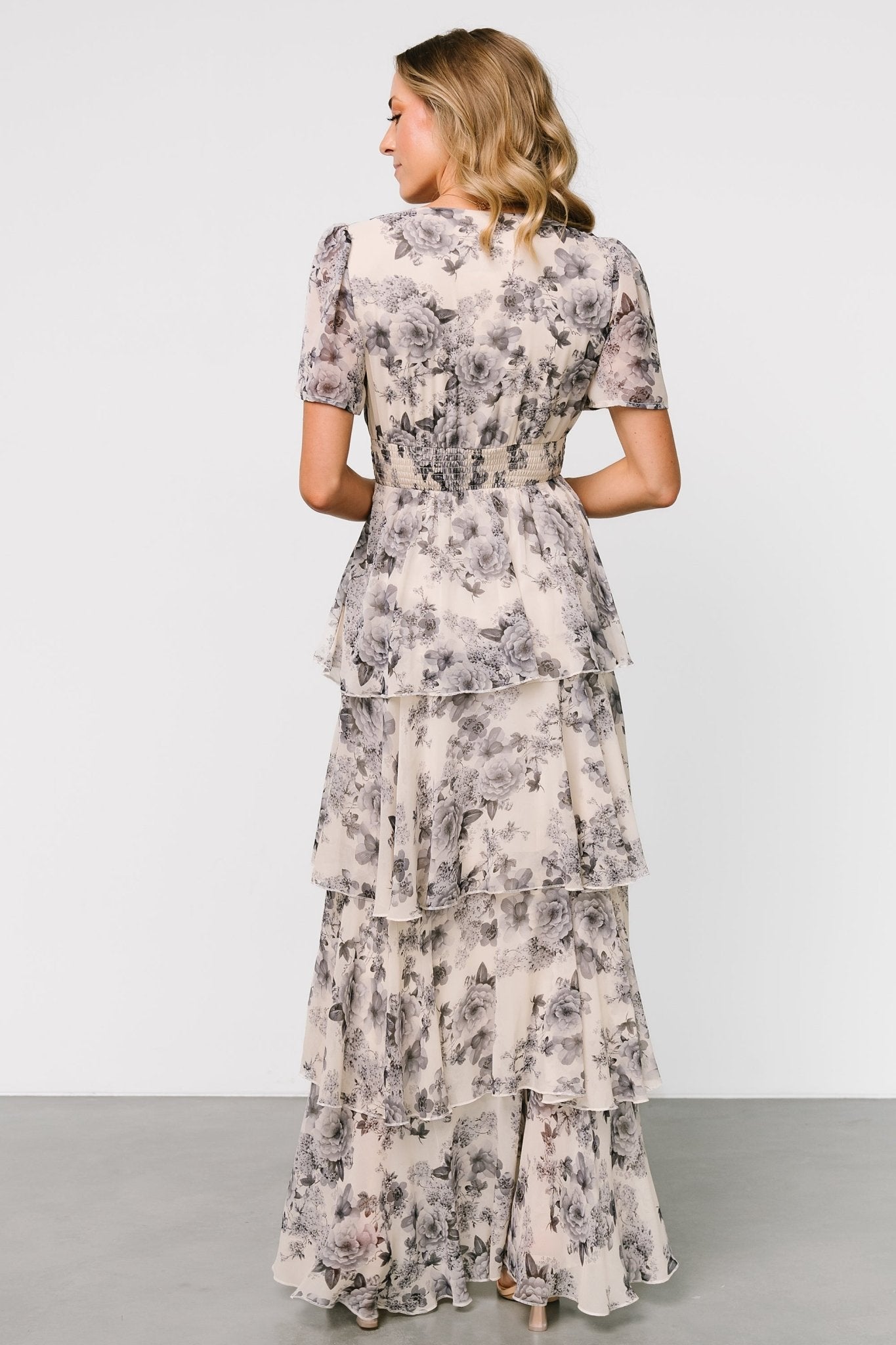 Montaigne Ruffle Maxi Dress | Beige + Slate Floral – Baltic Born