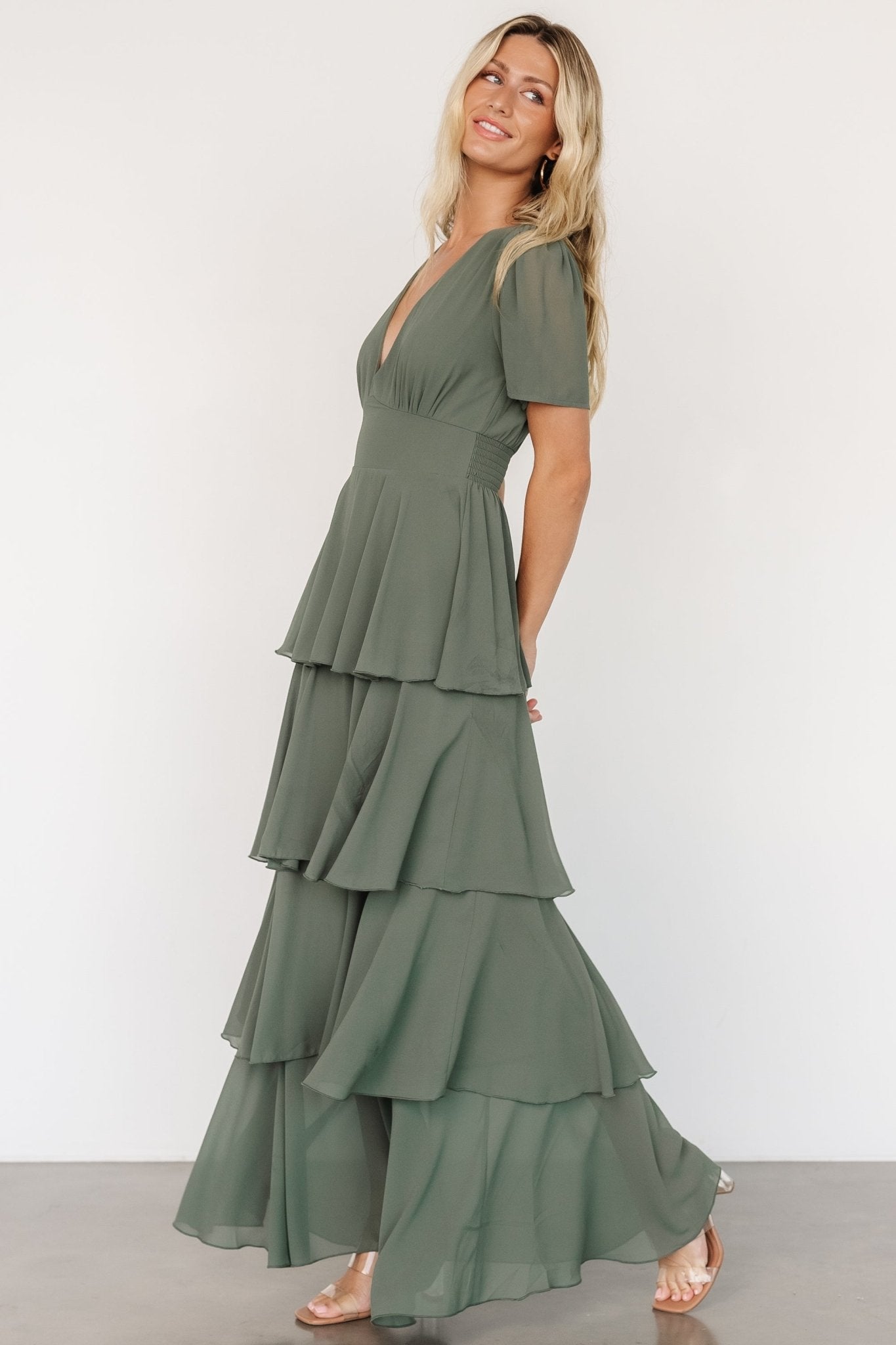 Montaigne Ruffle Maxi Dress | Dark Sage – Baltic Born