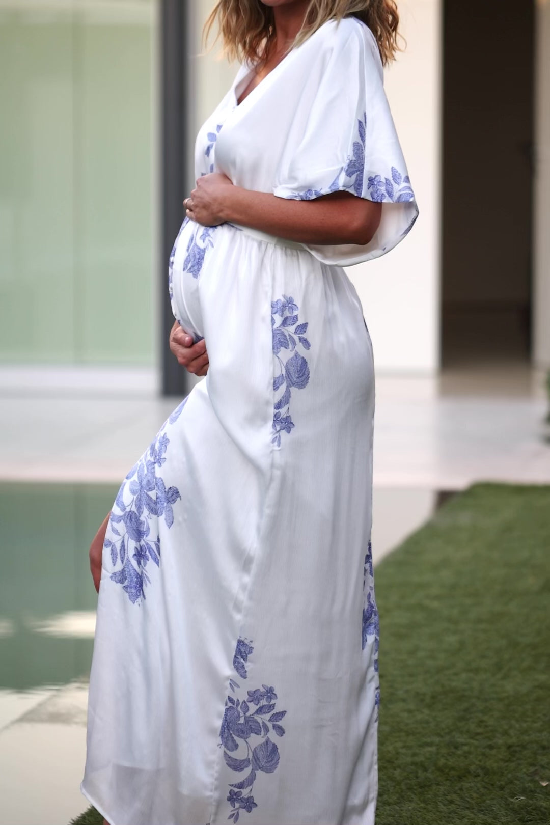Florina Kimono Maxi Dress, White & Blue Floral | Baltic Born