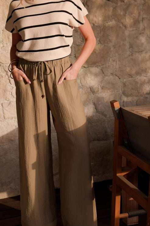 Leza Wide-Leg Linen Pants - Olive | Baltic Born
