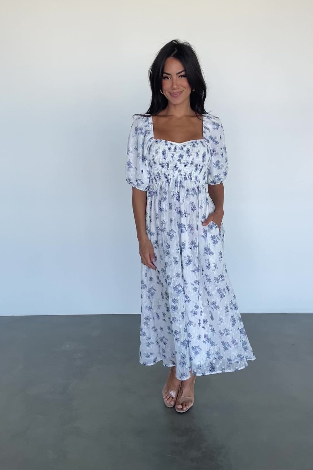 Luca Dress | White + Blue Floral – Baltic Born