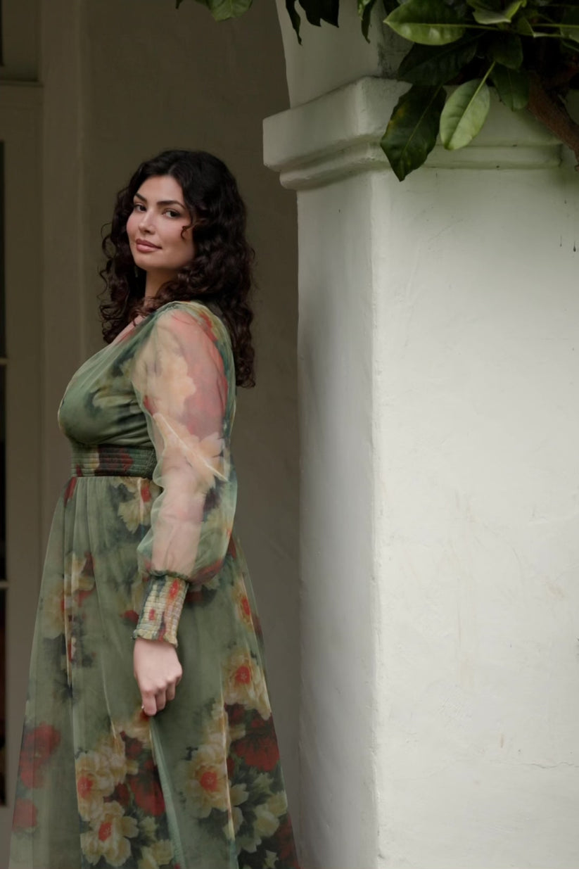 Layla Tulle Maxi Dress - Olive + Rust Floral | Baltic Born