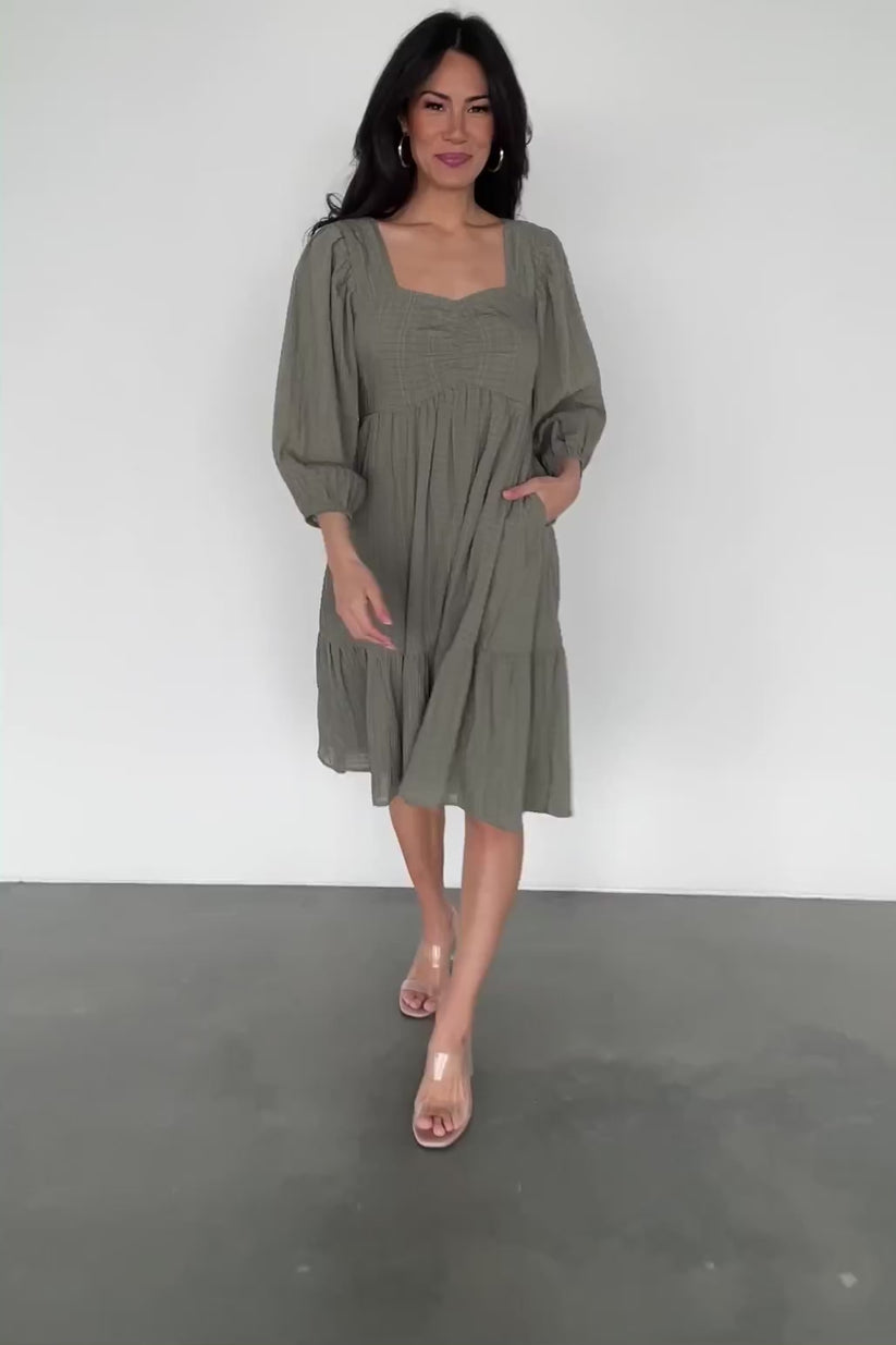 Vaeda Midi Dress - Olive Crepe Sweetheart | Baltic Born