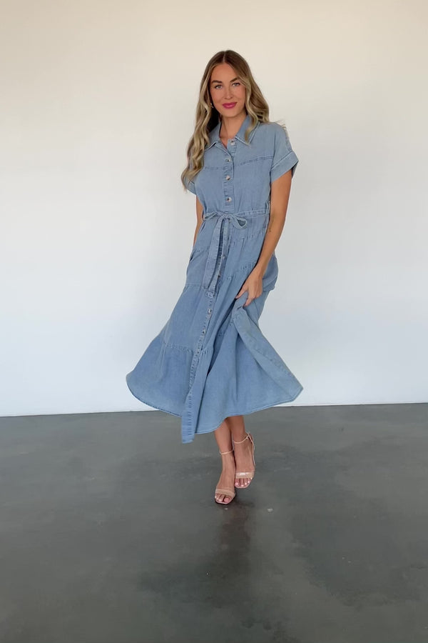 Logan Button Up Midi Dress — Washed Denim | Baltic Born