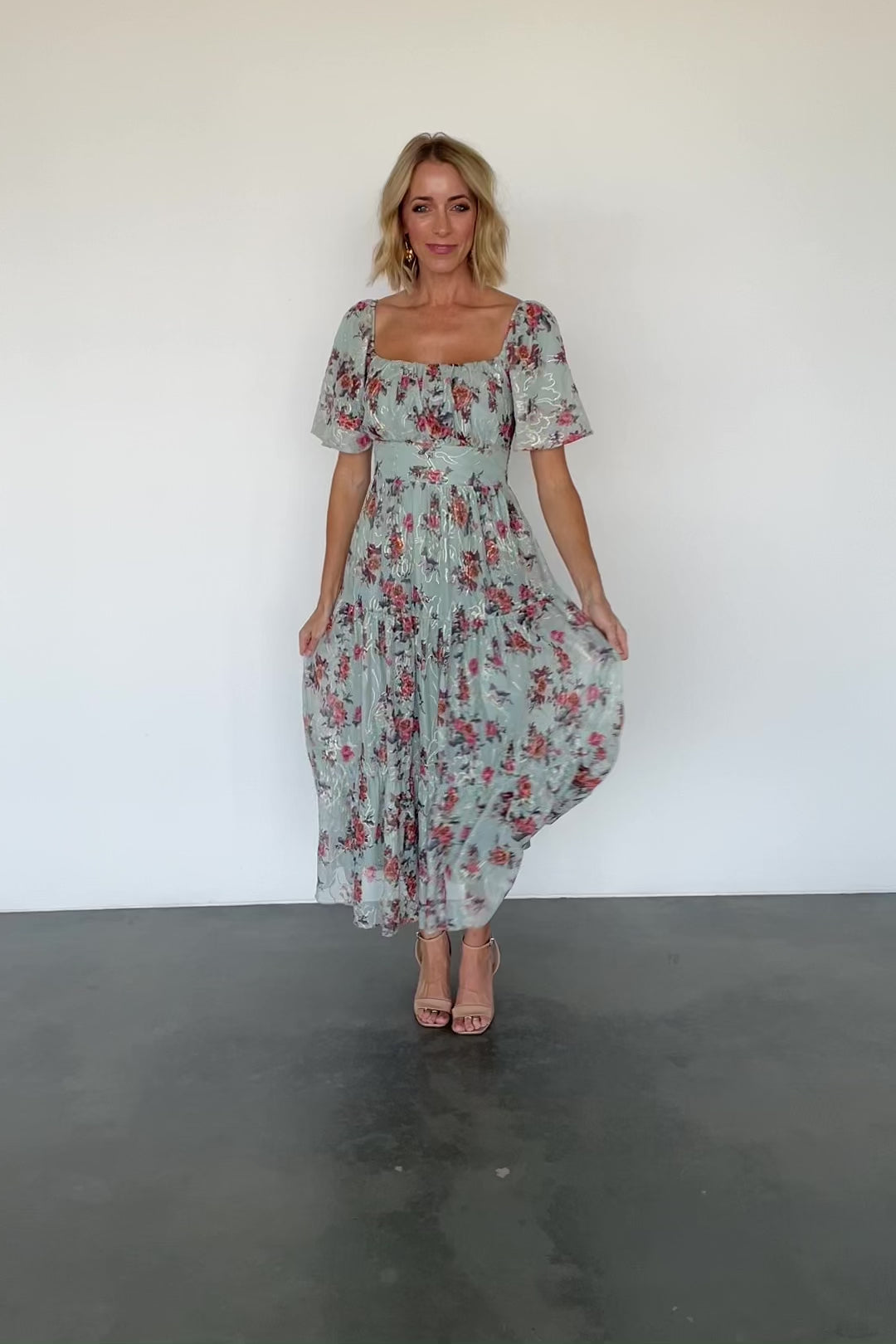 Annabeth Midi Dress - Eucalyptus Floral Tulle | Baltic Born