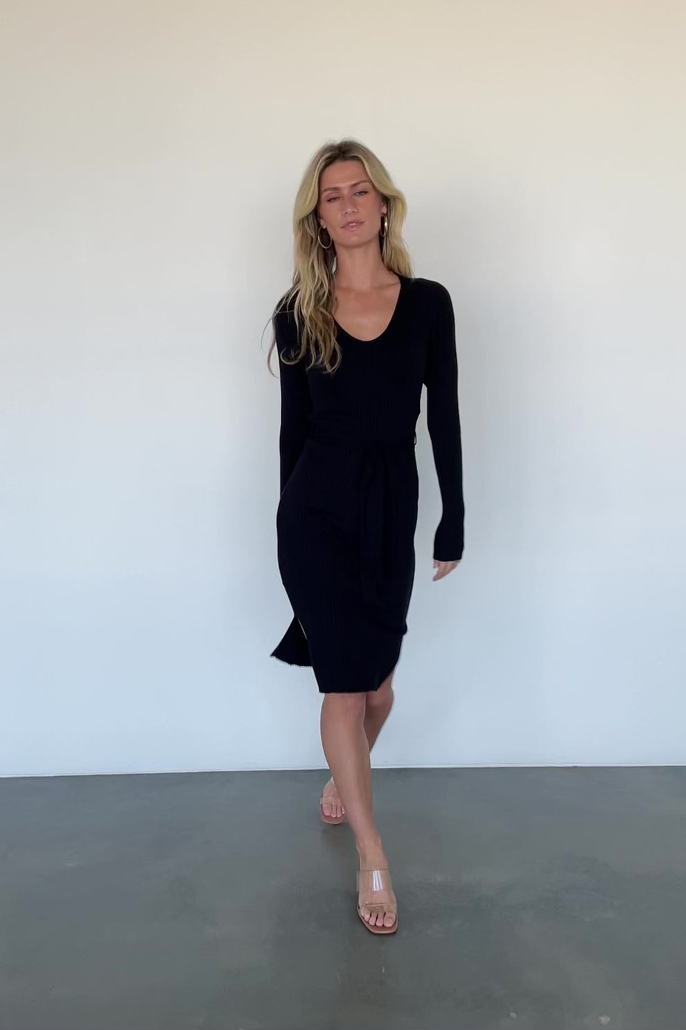 Blayne Ribbed V-Neck Midi Dress in Black | Baltic Born