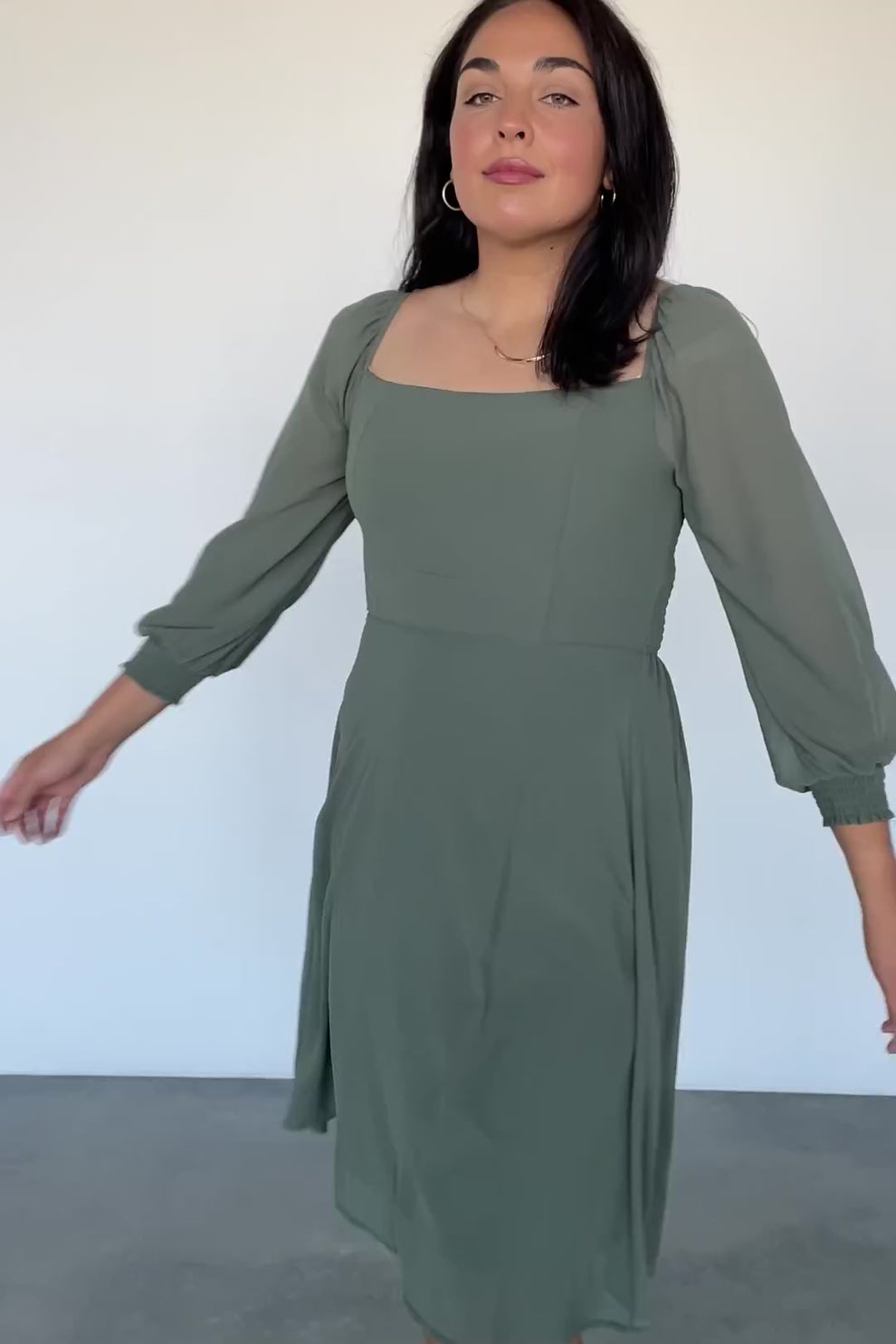 Elise Chiffon Dress — Dark Sage, Smocked Back | Baltic Born