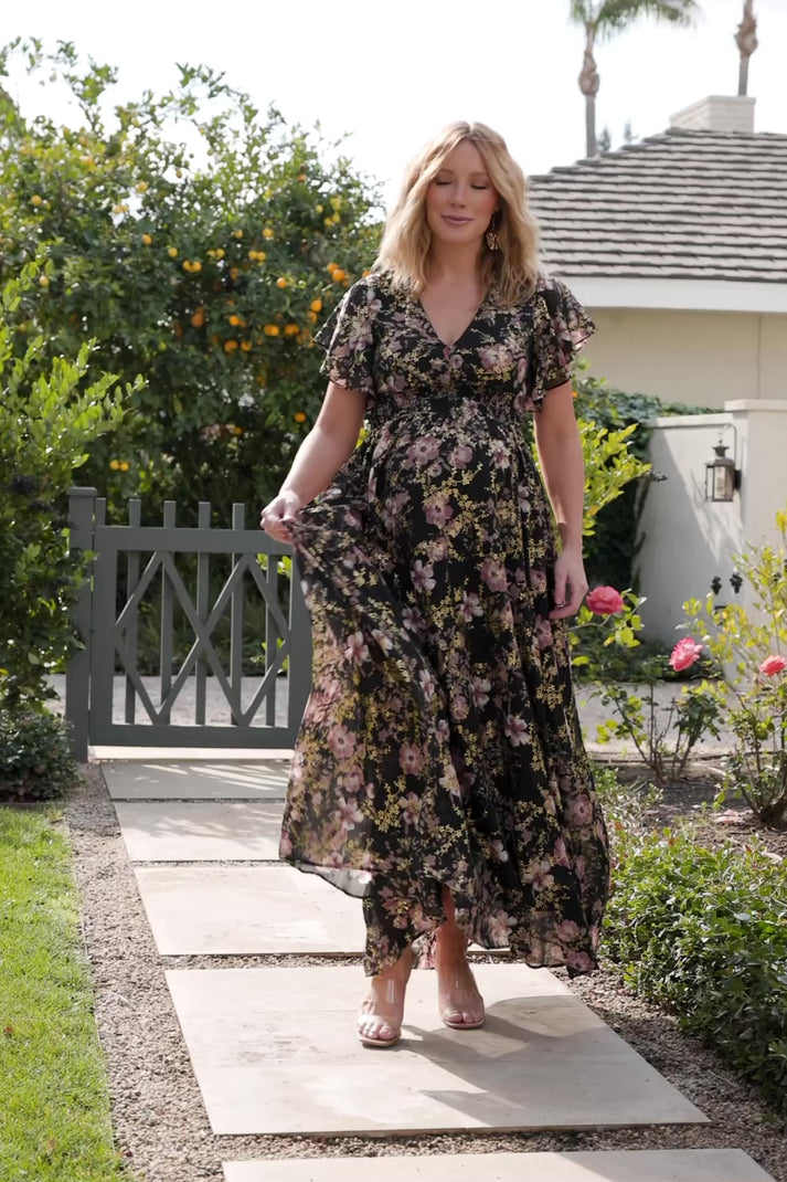Lynlee Metallic Maxi Dress — Black + Mauve | Baltic Born