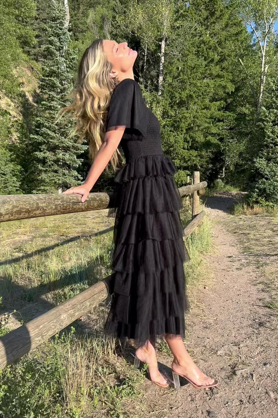 Cherise Tulle Tiered Maxi Dress — Black | Baltic Born