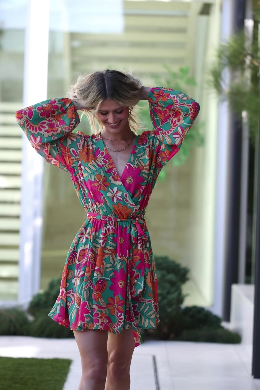 Wesley Mini Dress - Green Multi Chiffon Mini | Baltic Born