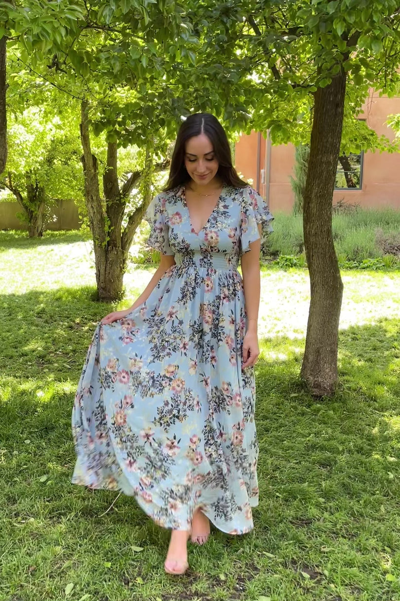 Lynlee Metallic Maxi Dress - Light Blue | Baltic Born