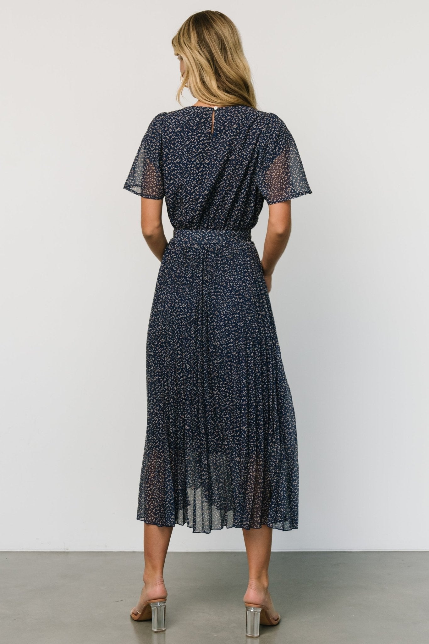 Prim Pleated Dress | Navy Print | Baltic Born