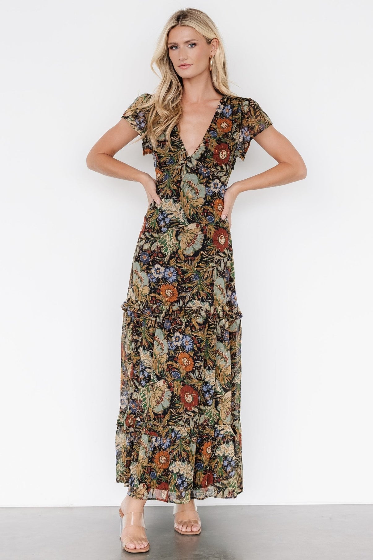 Riverwood Deep V Maxi Dress — Floral Chiffon | Baltic Born