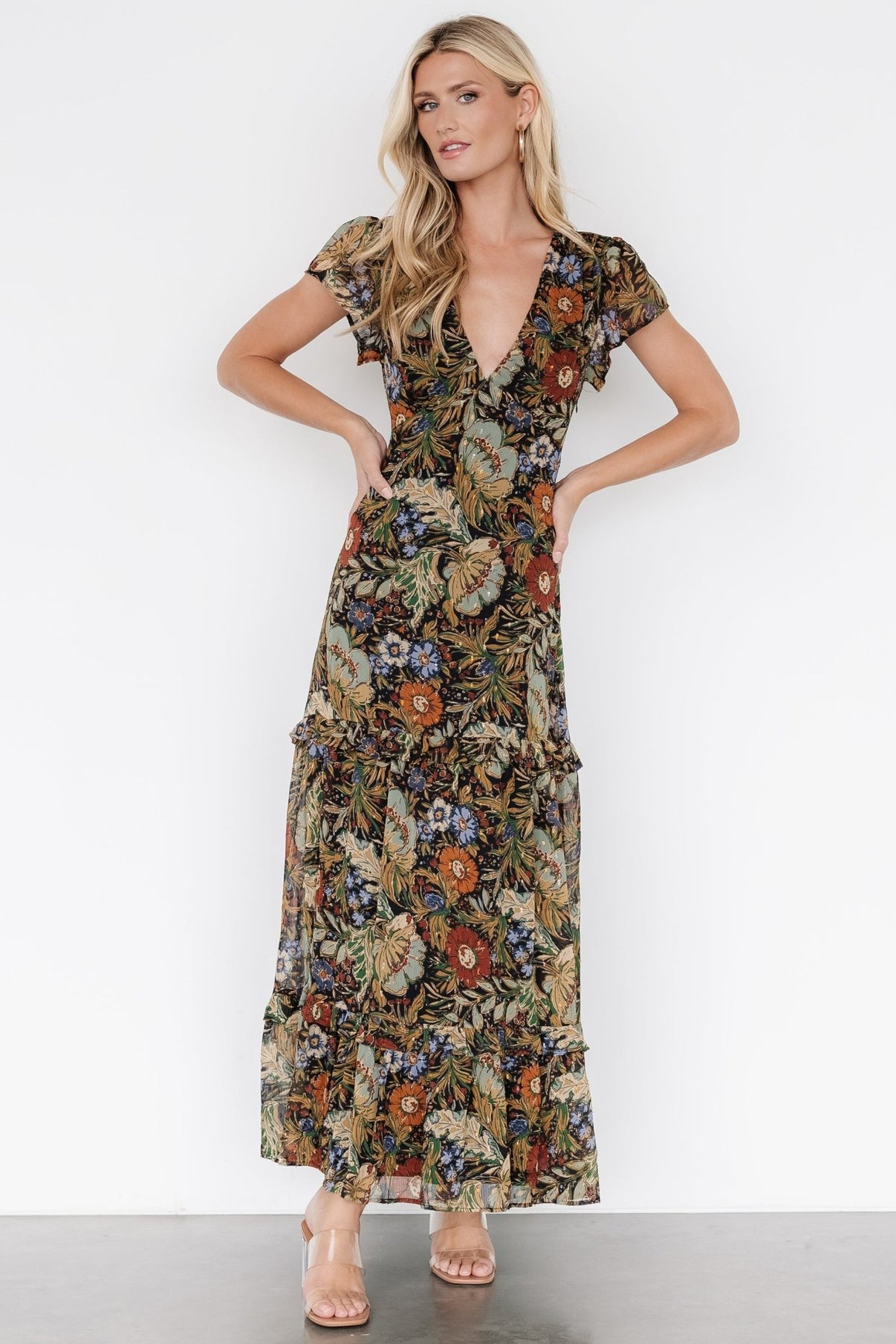 Riverwood Deep V Maxi Dress — Floral Chiffon | Baltic Born