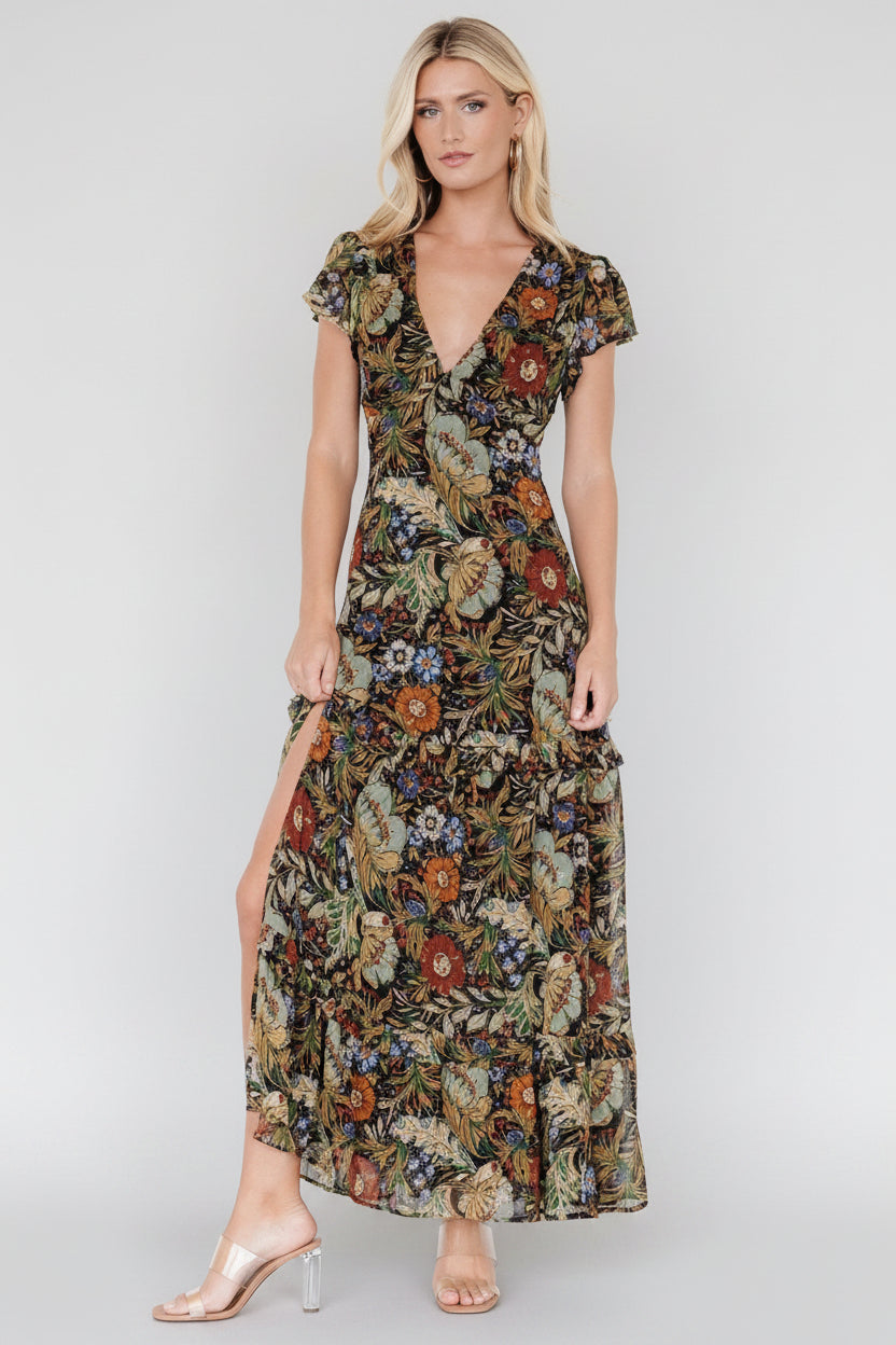 Riverwood Deep V Maxi Dress — Floral Chiffon | Baltic Born