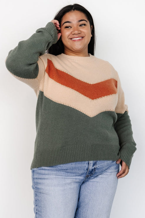 Rowen Color Block Sweater - Natural & Green | Baltic Born