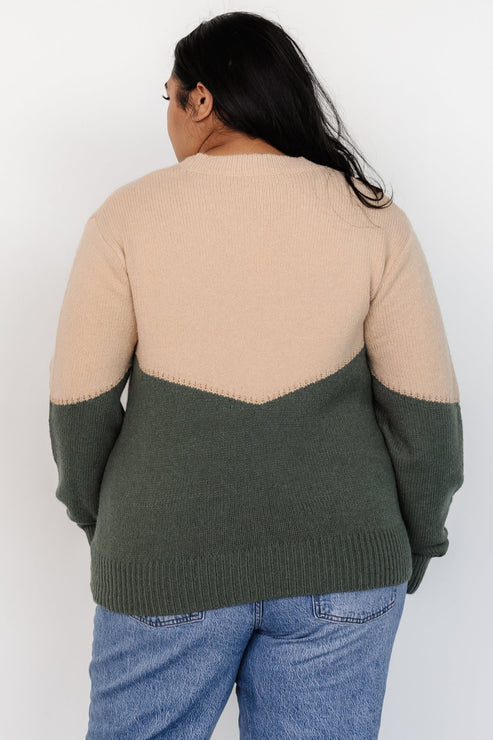Rowen Color Block Sweater - Natural & Green | Baltic Born