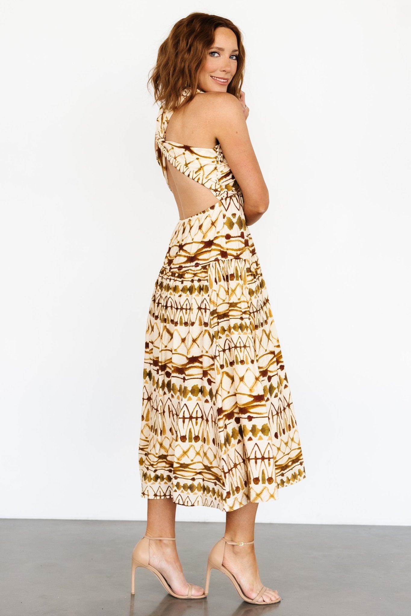 Seraphina Open Back Midi Dress | Tan Multi – Baltic Born