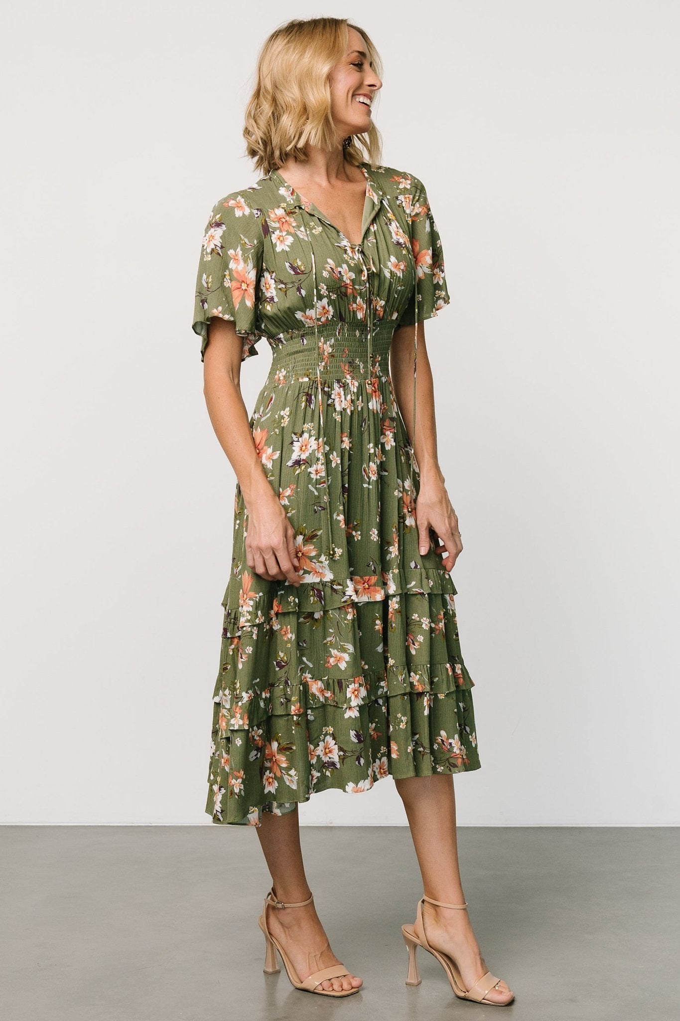Spell Boho Midi Dress | Olive Floral – Baltic Born