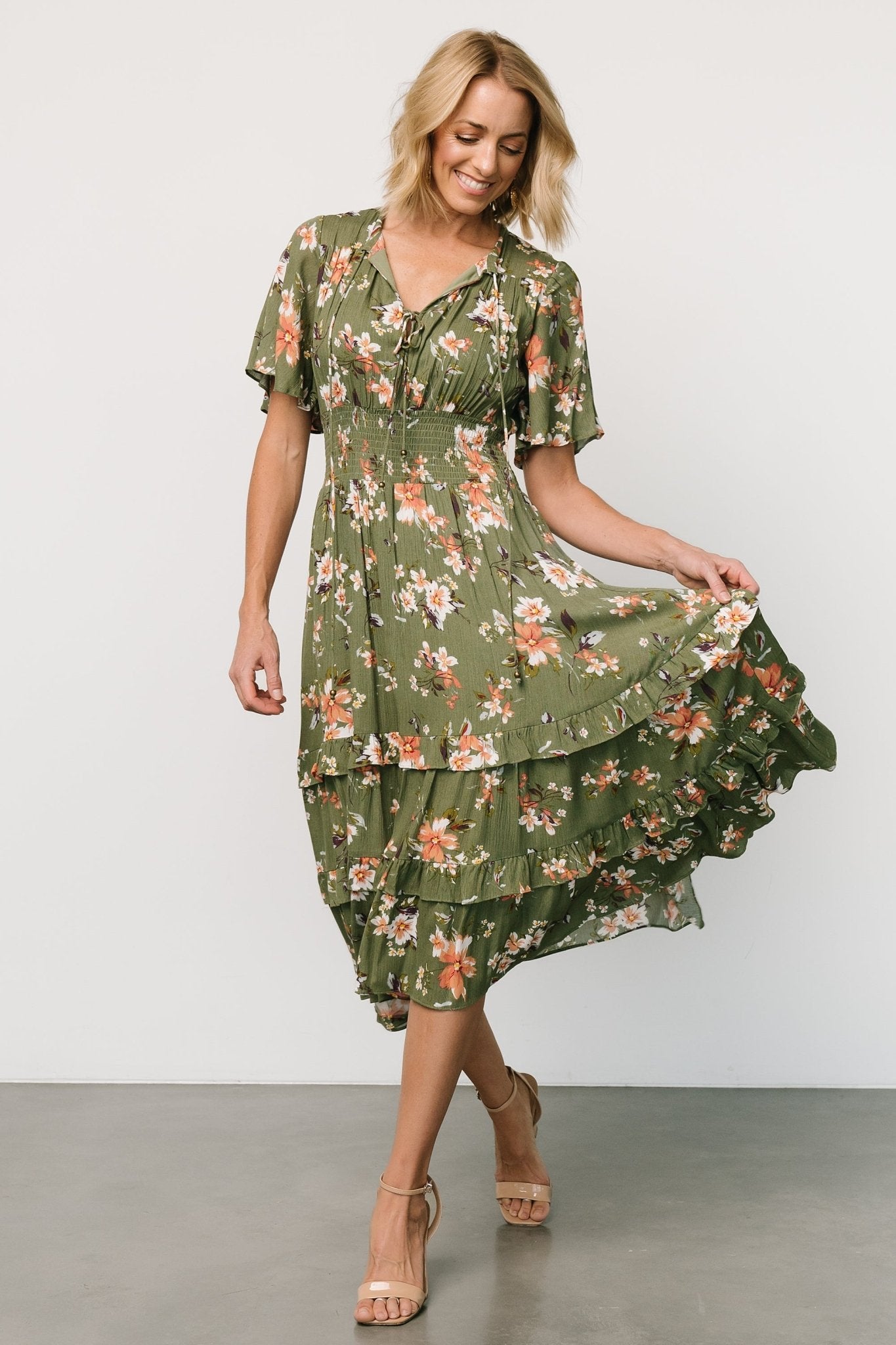 Spell Boho Midi Dress | Olive Floral | Baltic Born