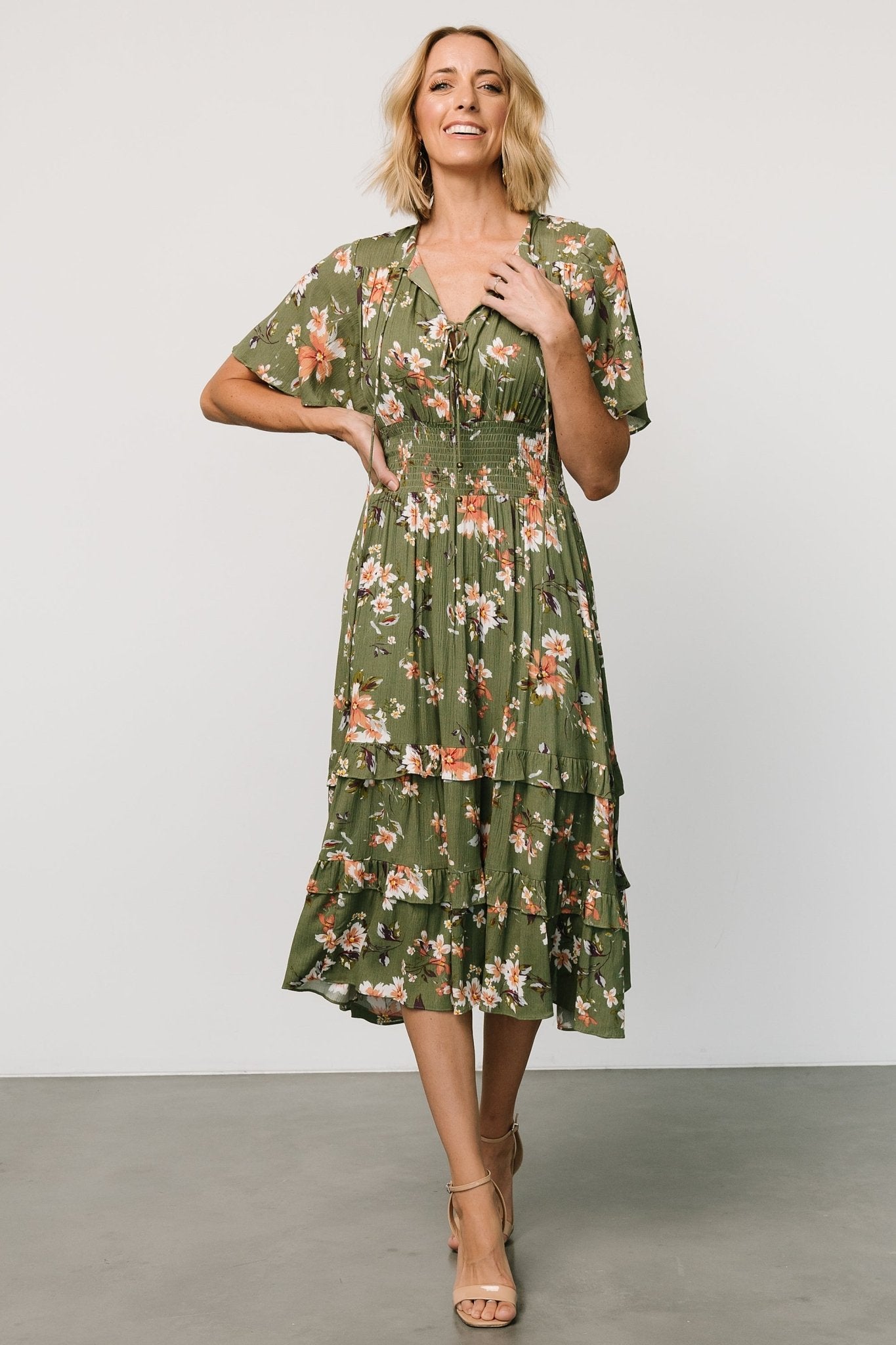 Spell Boho Midi Dress | Olive Floral – Baltic Born