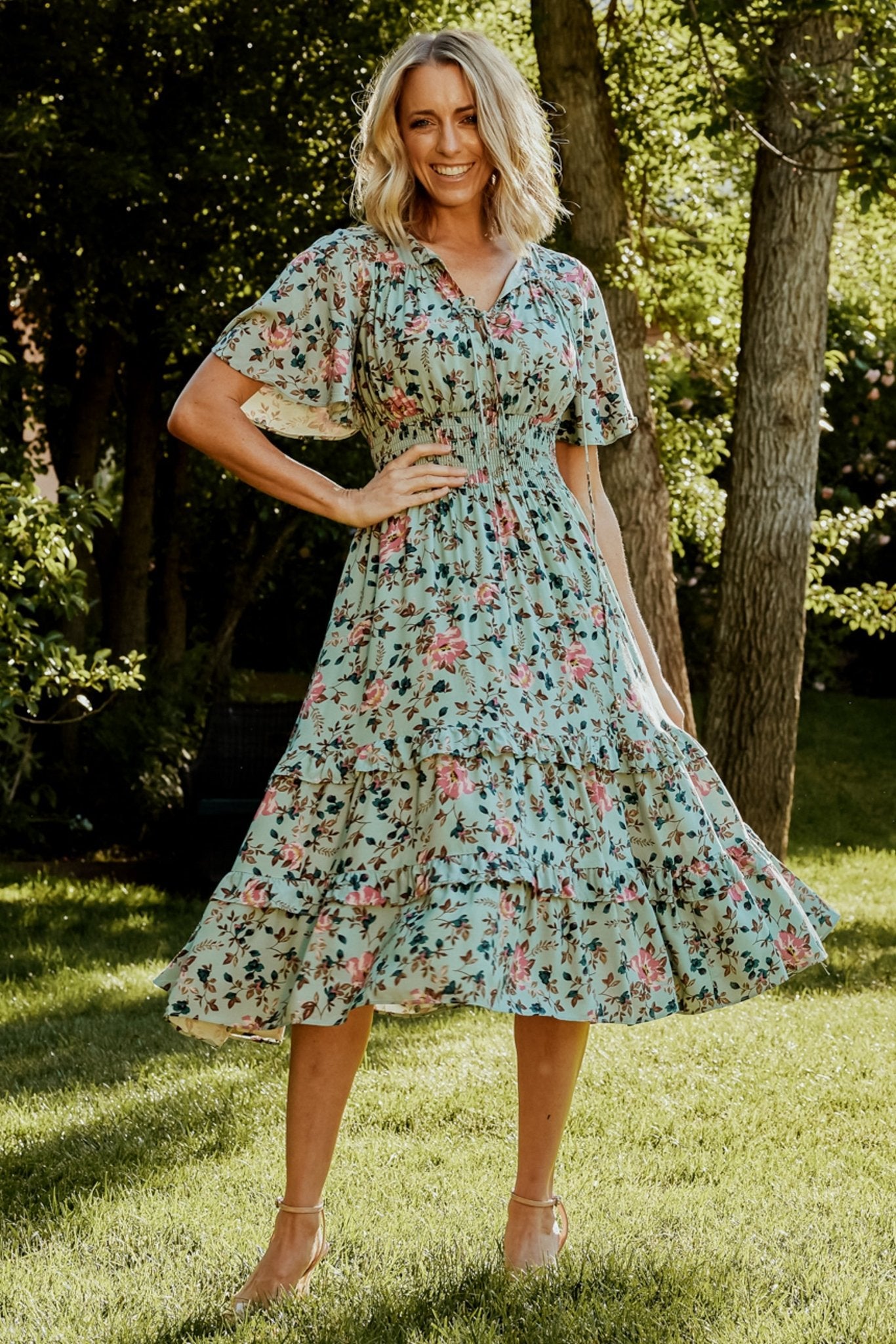 Spell Boho Midi Dress | Topaz + Blush Floral | Baltic Born