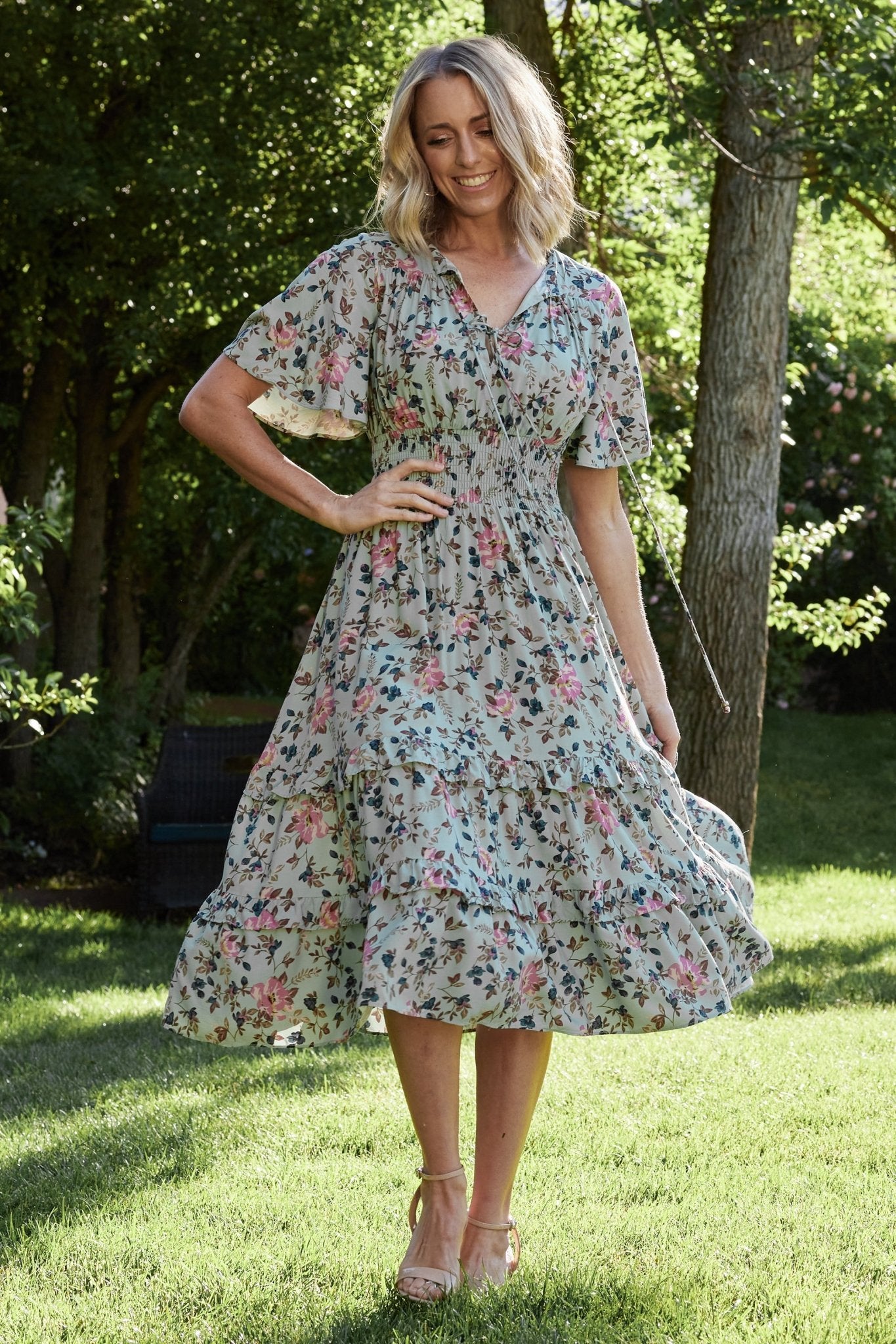 Spell Boho Midi Dress | Sage + Pink Floral – Baltic Born