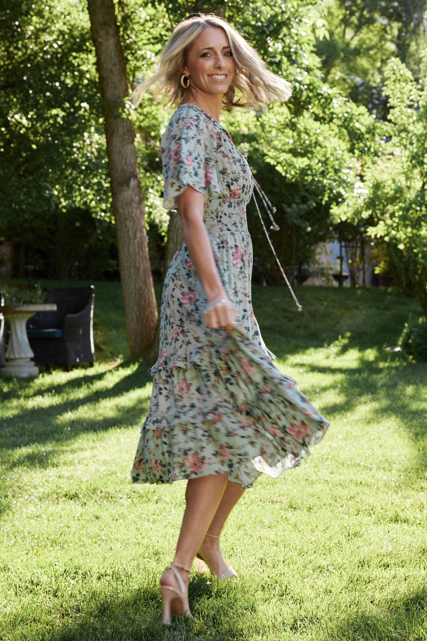 Spell Boho Midi Dress | Sage + Pink Floral – Baltic Born