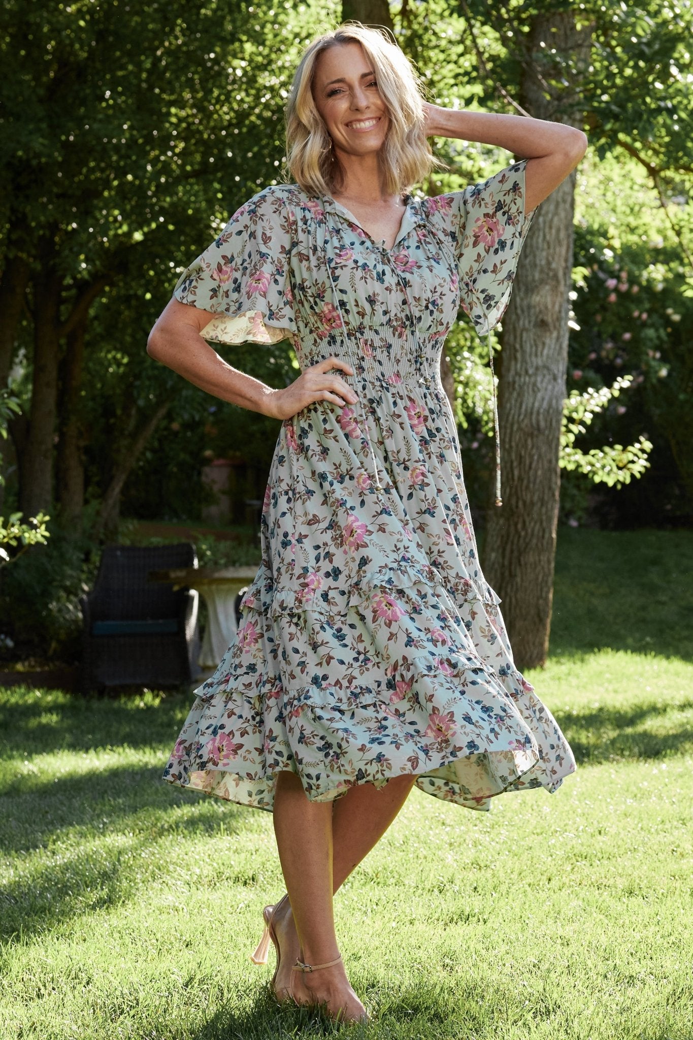 Spell Boho Midi Dress | Sage + Pink Floral – Baltic Born