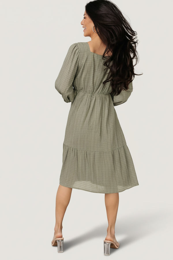 Vaeda Midi Dress - Olive Crepe Sweetheart | Baltic Born