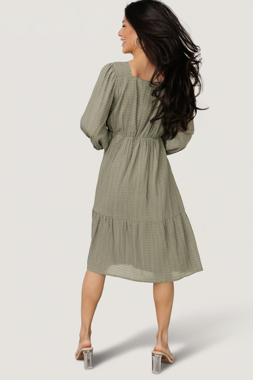 Vaeda Midi Dress - Olive Crepe Sweetheart | Baltic Born