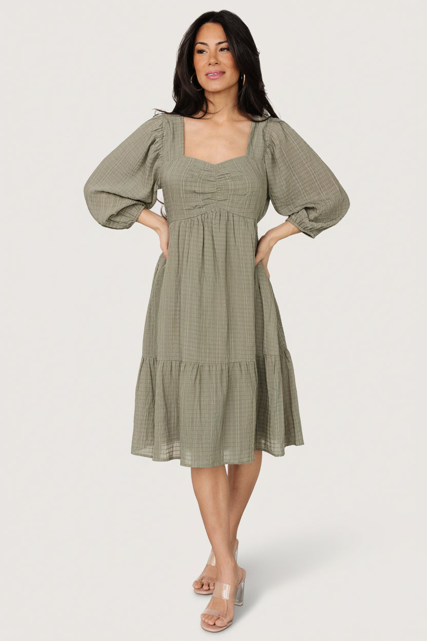 Vaeda Midi Dress - Olive Crepe Sweetheart | Baltic Born