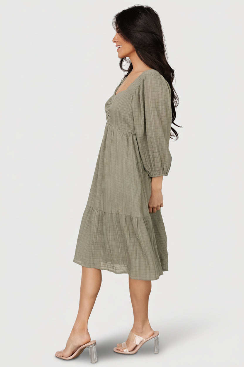 Vaeda Midi Dress - Olive Crepe Sweetheart | Baltic Born