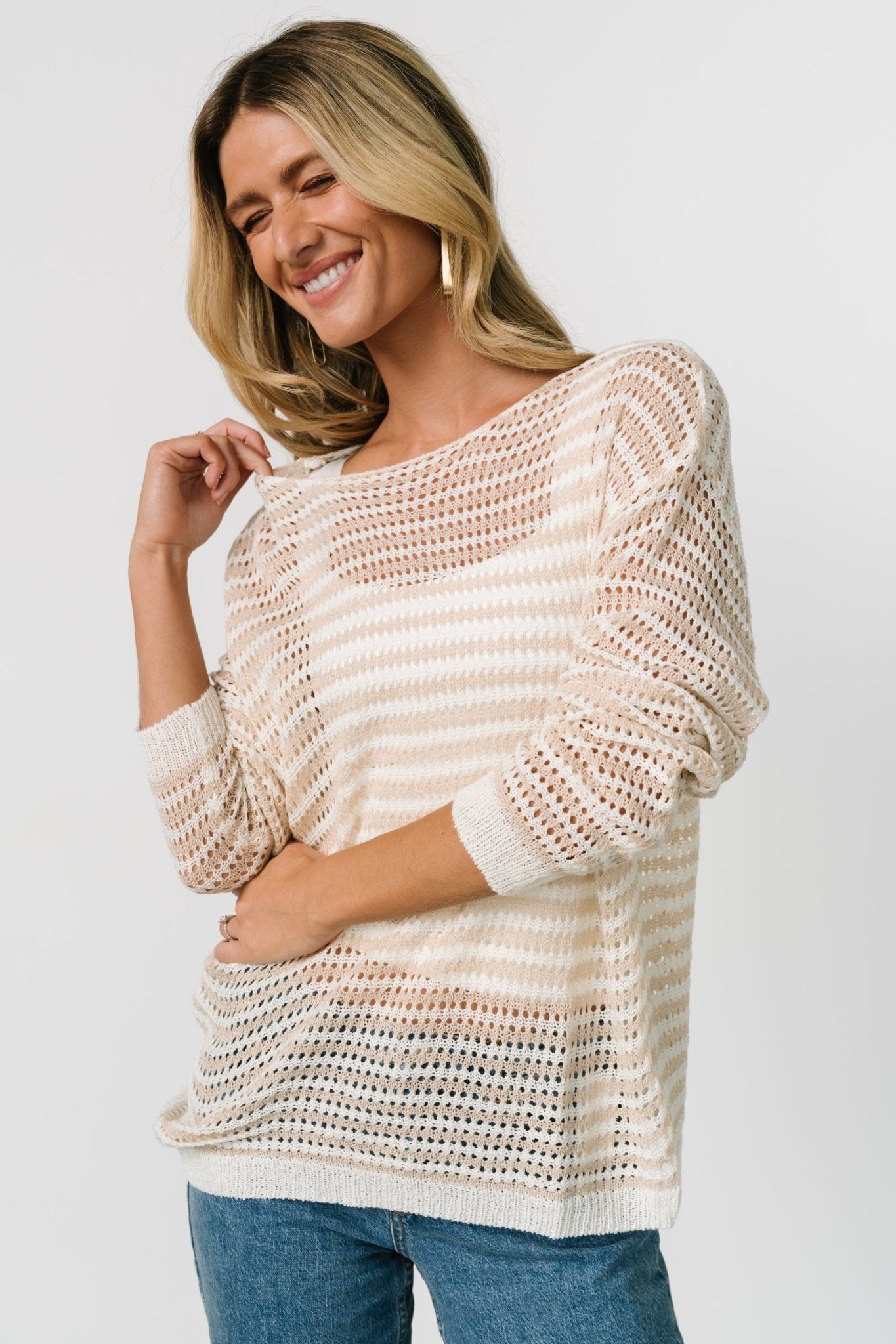 Valissa Open Knit Top | White + Sand | Baltic Born