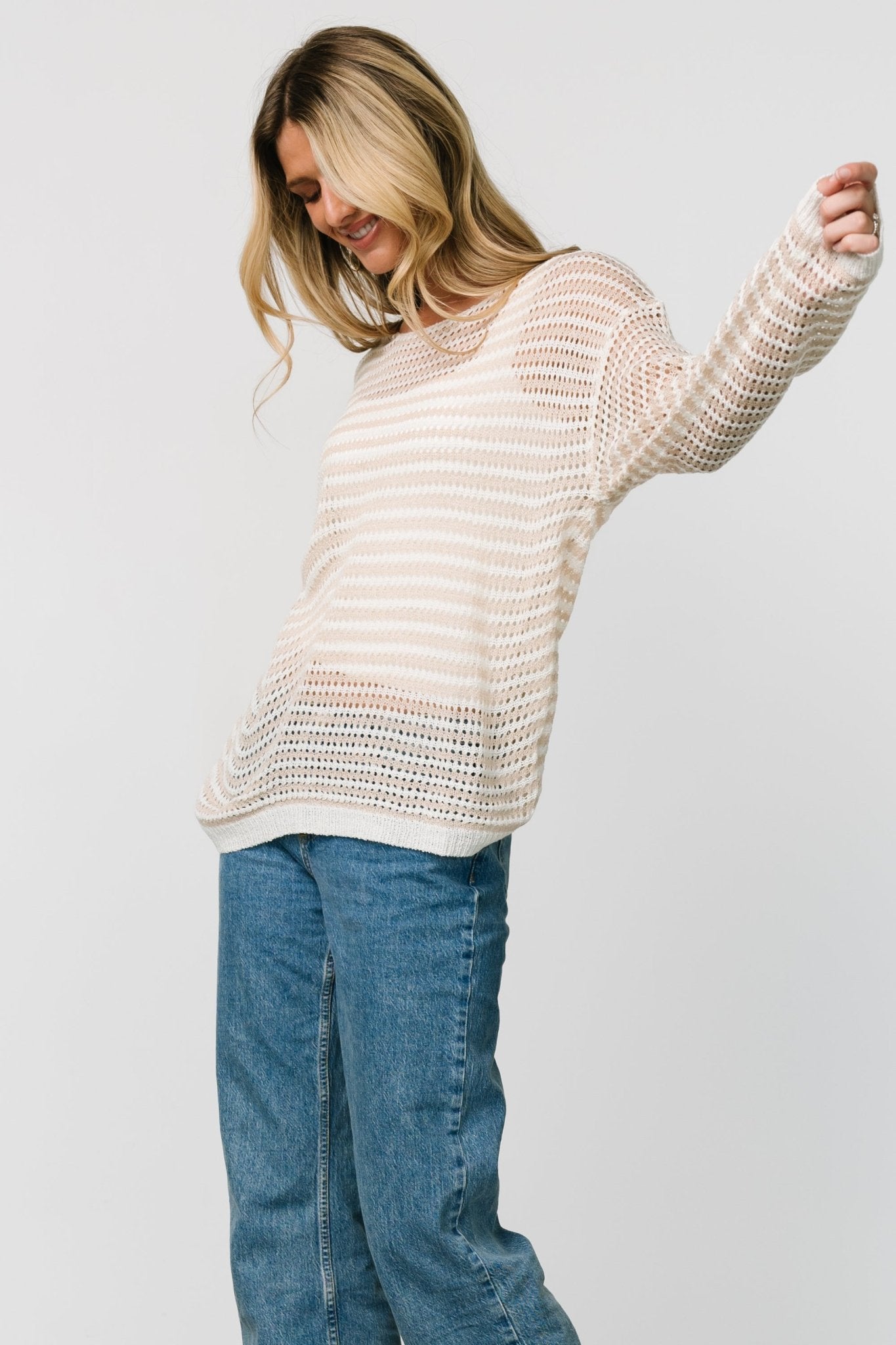 Valissa Open Knit Top | White + Sand | Baltic Born