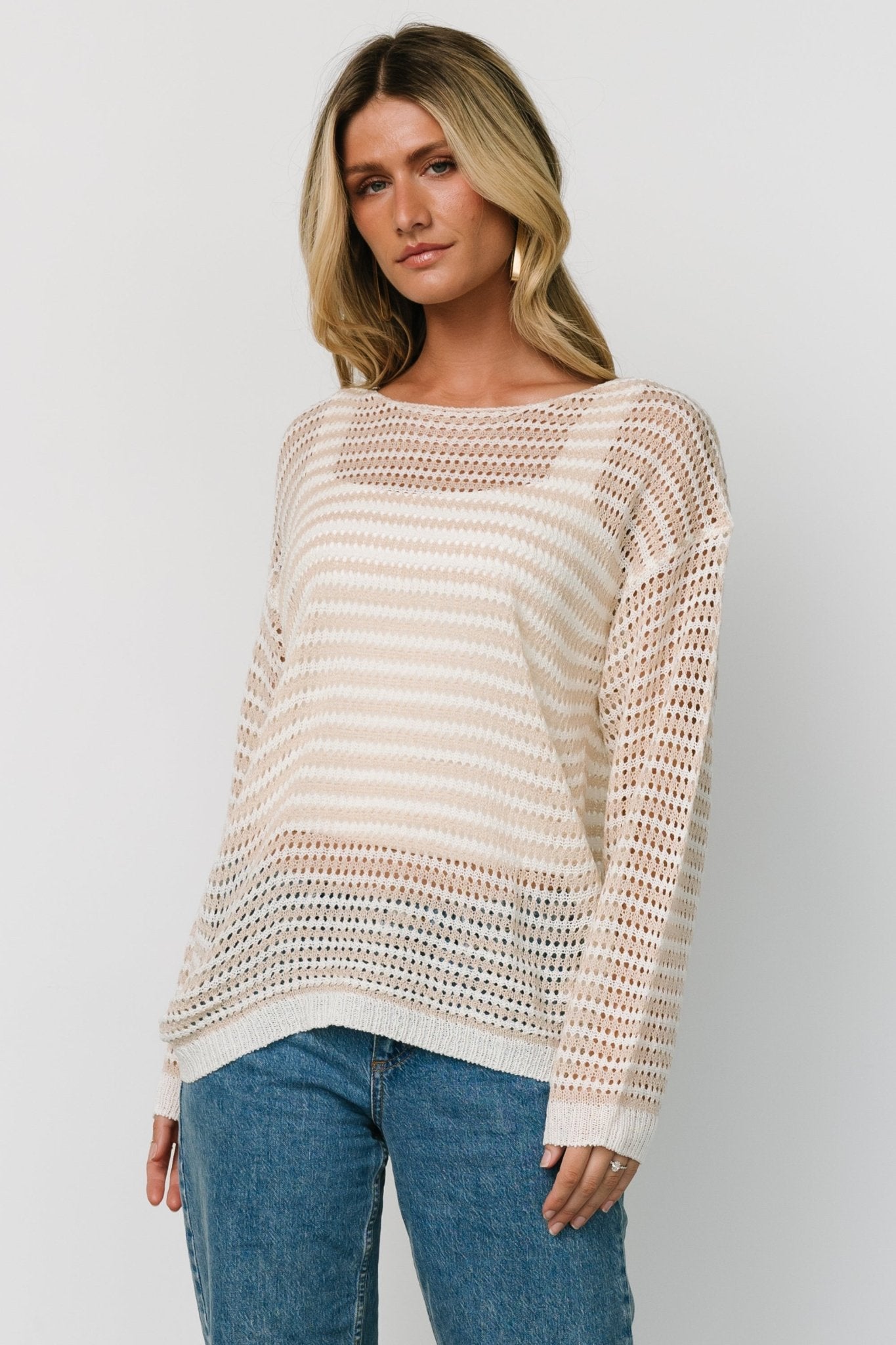 Valissa Open Knit Top | White + Sand | Baltic Born